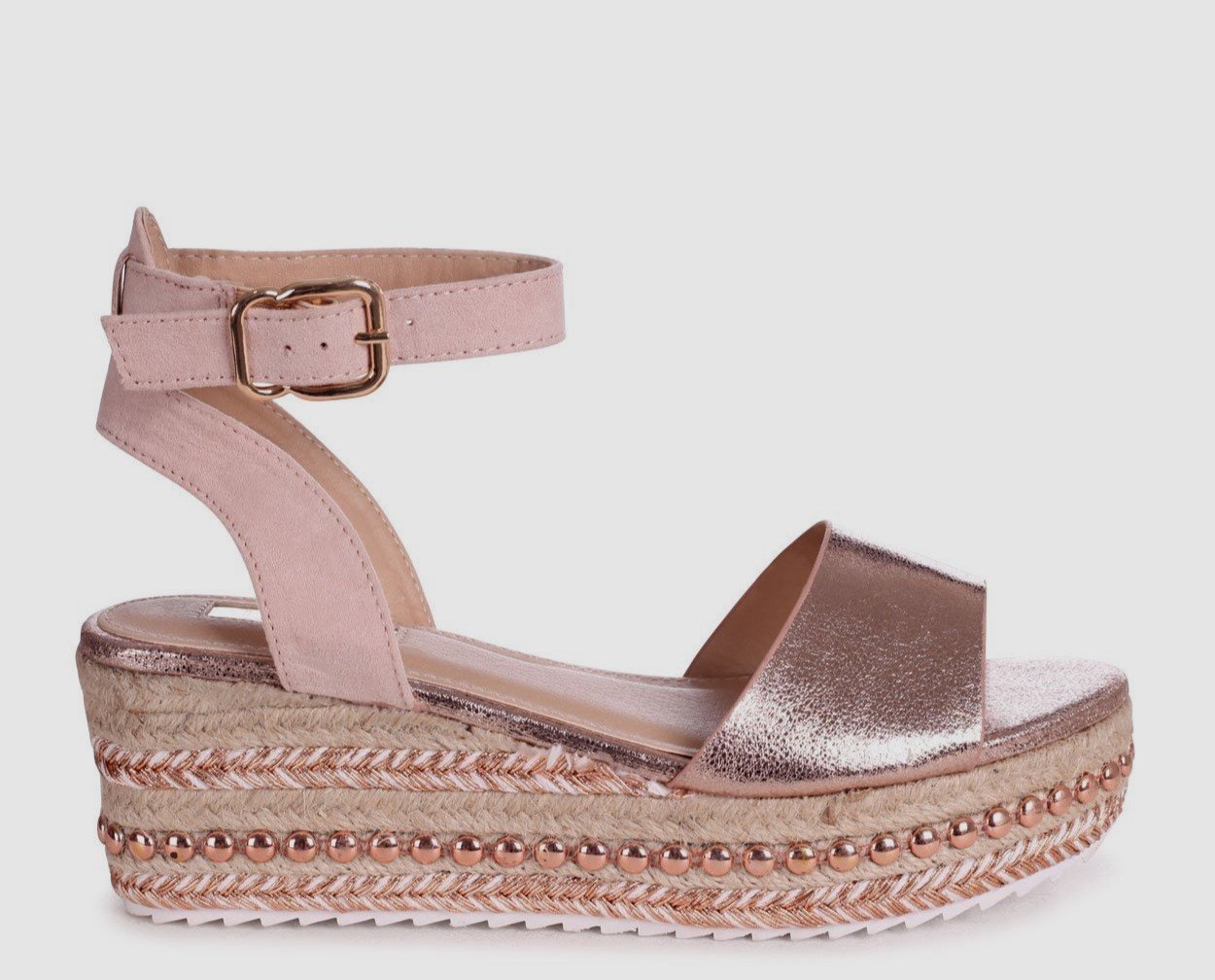 JACINTA Rose Plaited And Studded Espadrille Flatform (Nude)