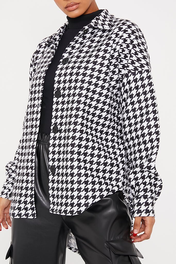 Long Line Printed Check Shacket (Black & White)