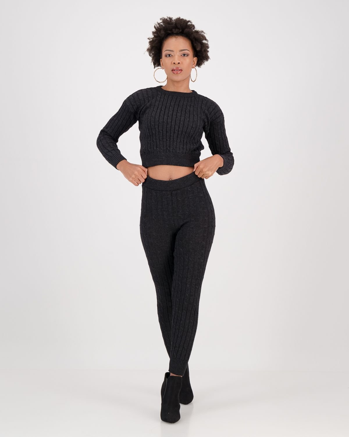 Cable Knit Lounge Set (Charcoal)