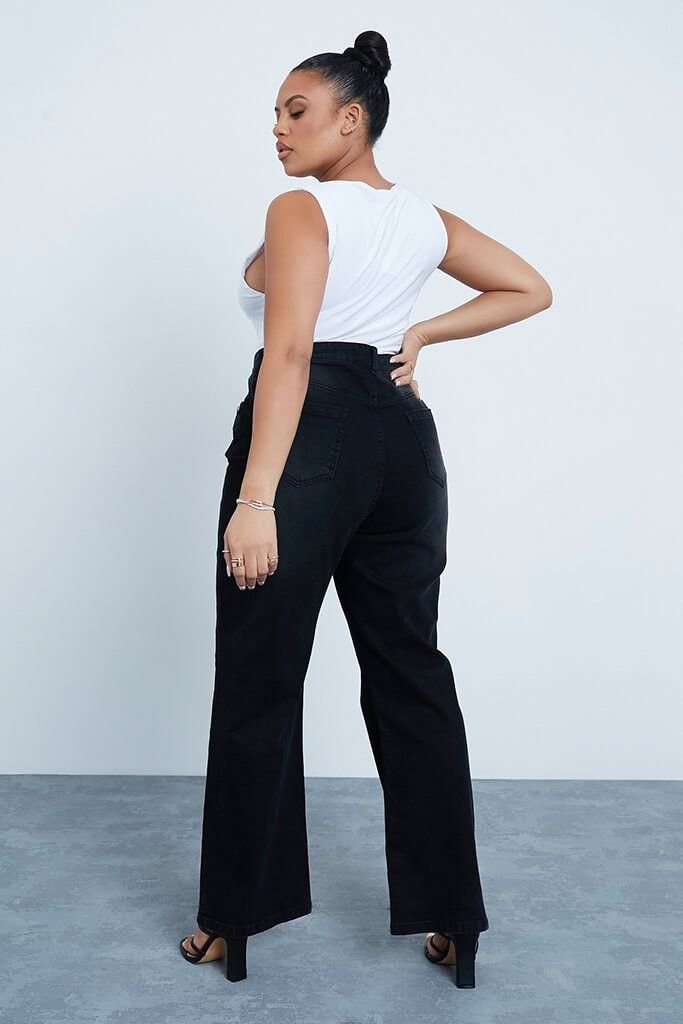 Plus Size Wide Leg Seam Front Jeans (Black)