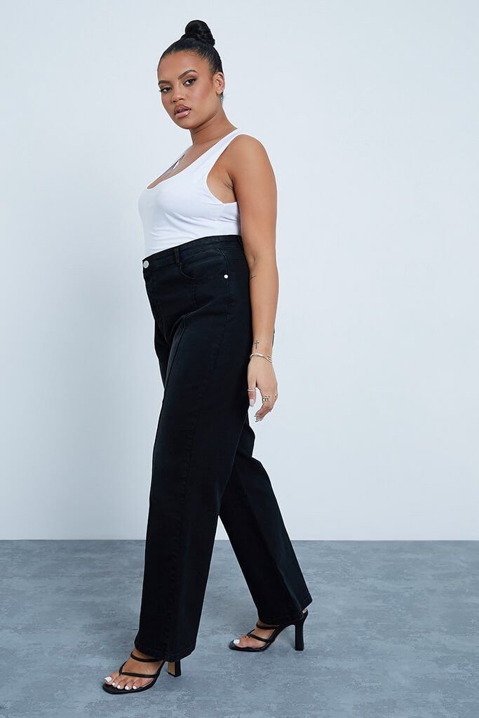 Plus Size Wide Leg Seam Front Jeans (Black)