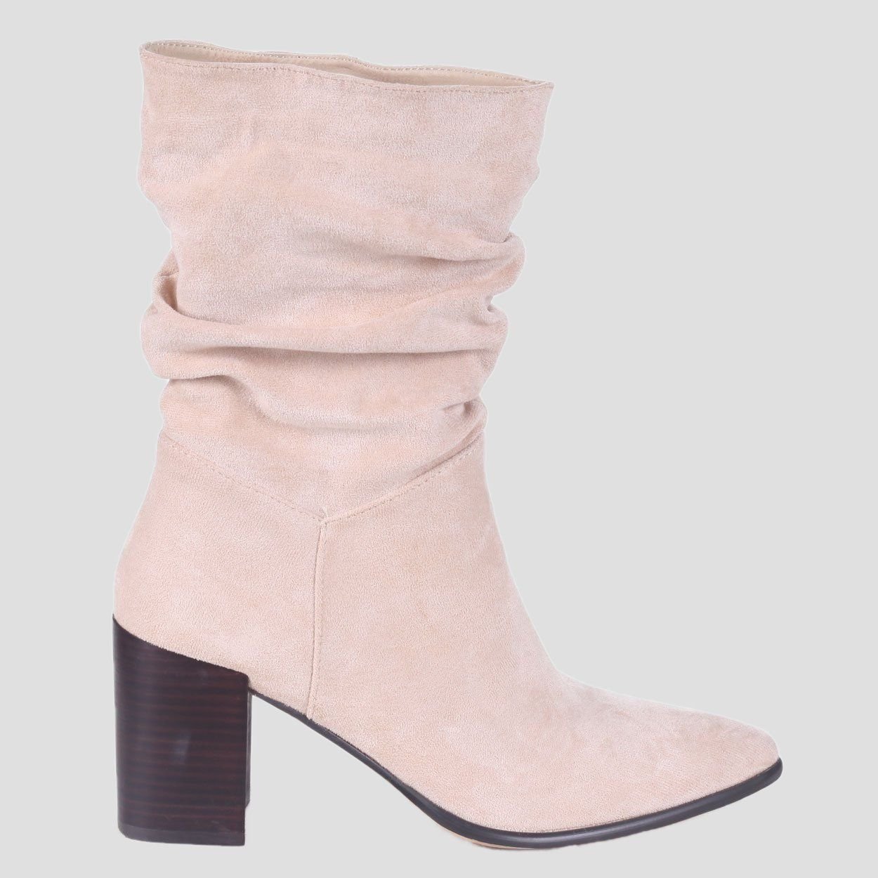 Linzi WISTERIA Ladies - Beige Suede Western Style Ruched Boot With ...