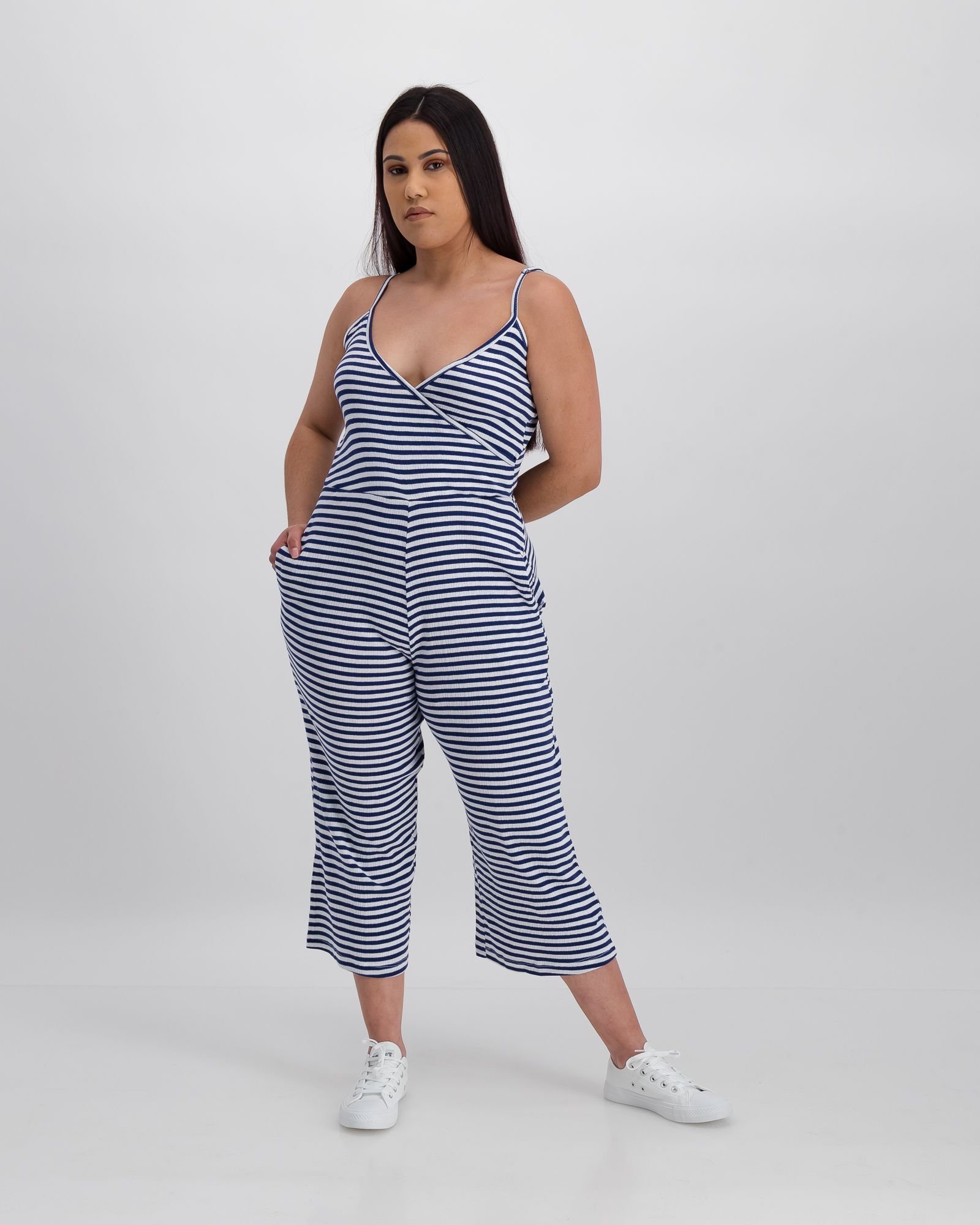 Strappy Stripe Jumpsuit (Navy / White)